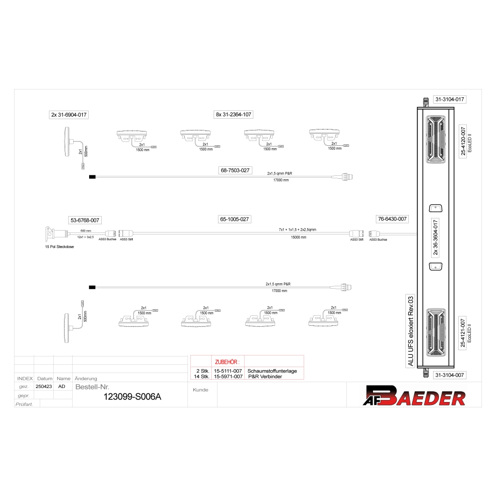 Lichtanlage Sattel 1x15 UFS EcoLED II, Superpoint IV